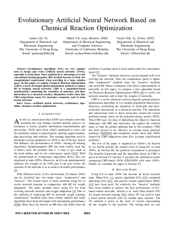 Pdf Evolutionary Artificial Neural Network Based On Chemical Reaction Optimization