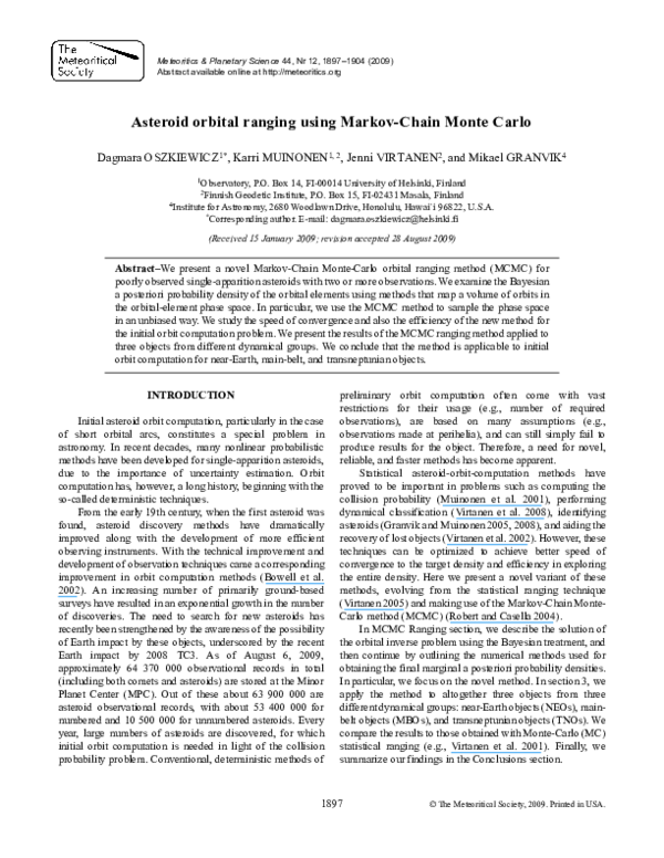 (PDF) Asteroid orbital ranging using Markov-Chain Monte Carlo