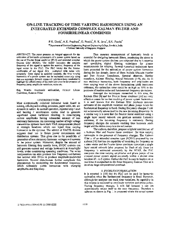 (PDF) On-line tracking of time varying harmonics using an integrated extended complex Kalman ...