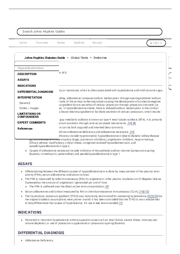 (PDF) Aldosterone Deficiency: Johns Hopkins Diabetes Guide Clinical ...