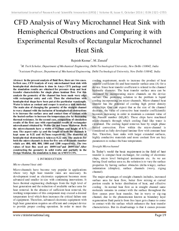 (PDF) CFD Analysis of Wavy Microchannel Heat Sink with Hemispherical ...