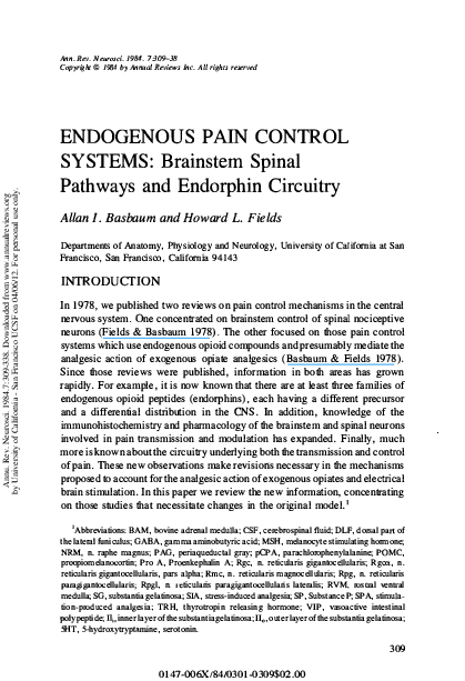 (PDF) Endogenous pain control mechanisms: Review and hypothesis
