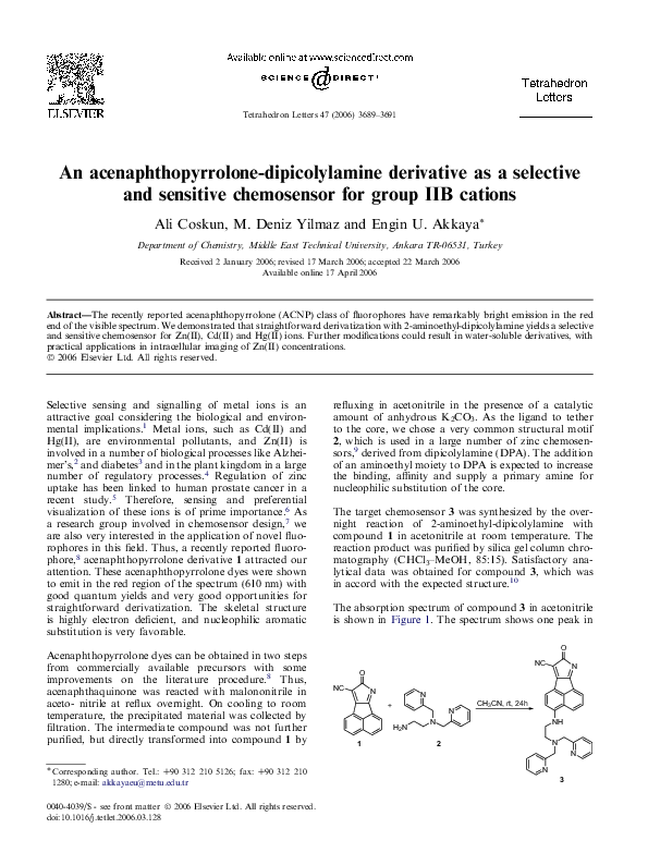 (PDF) An acenaphthopyrrolone-dipicolylamine derivative as a selective ...