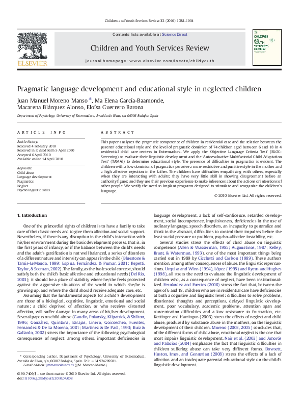 (PDF) Pragmatic language development and educational style in neglected ...