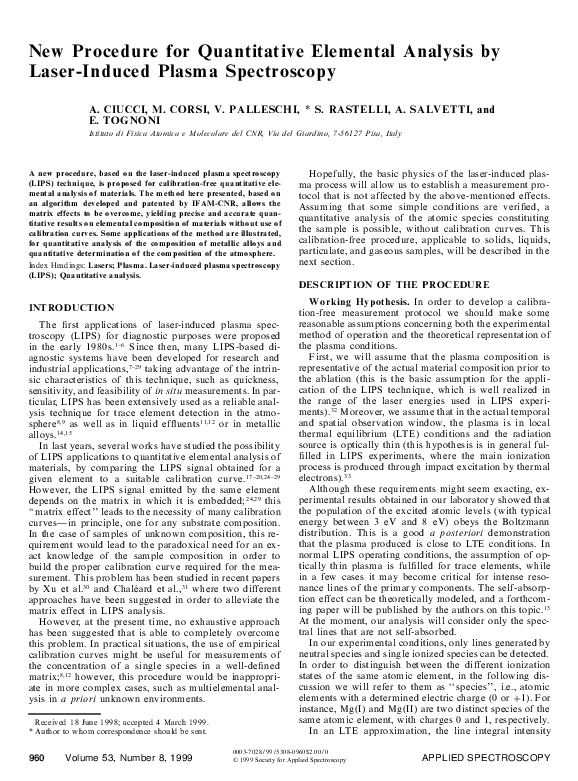 (PDF) New Procedure for Quantitative Elemental Analysis by Laser-Induced Plasma Spectroscopy