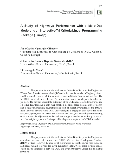 (PDF) A Study of Highways Performance with a Molp-Dea Model and an Interactive Tri-Criteria ...