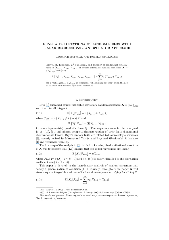 (PDF) Generalized stationary random fields with linear regressions - an ...