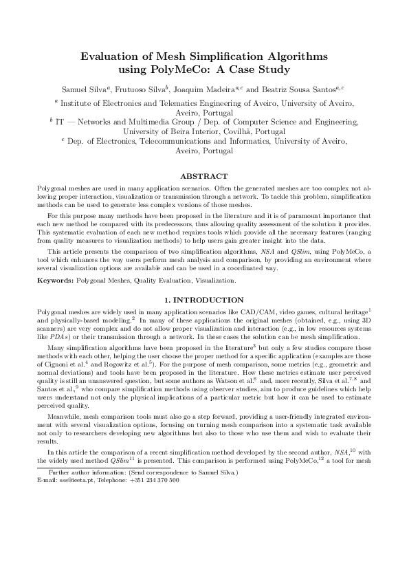 (PDF) Evaluation of mesh simplification algorithms using PolyMeCo: a case study