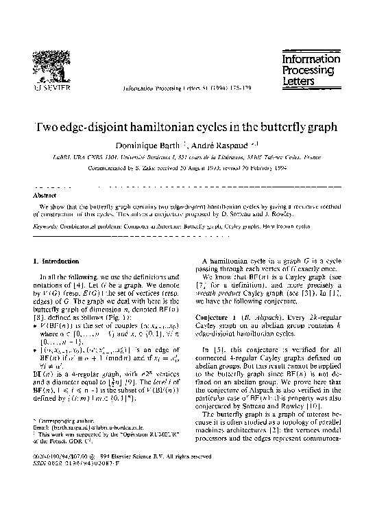 (PDF) Two Edge-Disjoint Hamiltonian Cycles in the Butterfly Graph