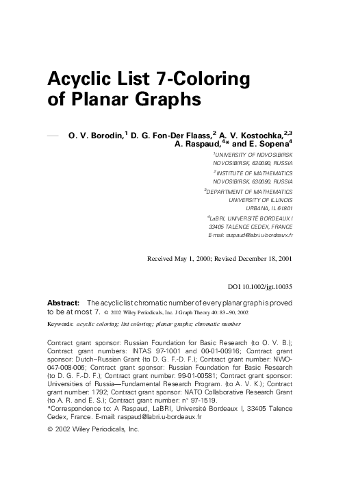 (PDF) Acyclic list 7-coloring of planar graphs
