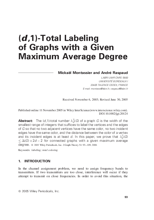 (PDF) d, 1)-total labeling of graphs with a given maximum average degree