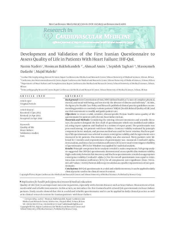 (PDF) Development and Validation of the First Iranian Questionnaire to ...