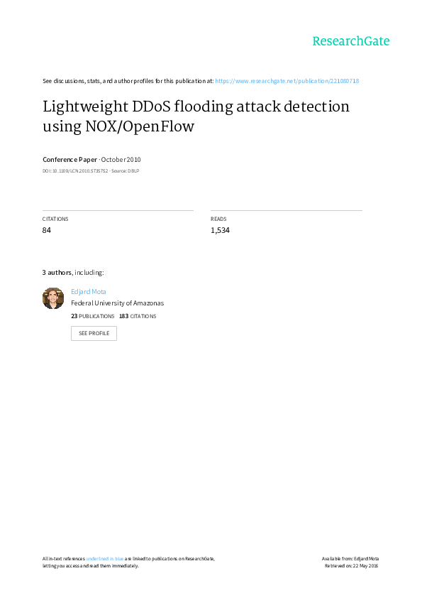 (PDF) Lightweight DDoS flooding attack detection using NOX/OpenFlow Lightweight DDoS Flooding ...