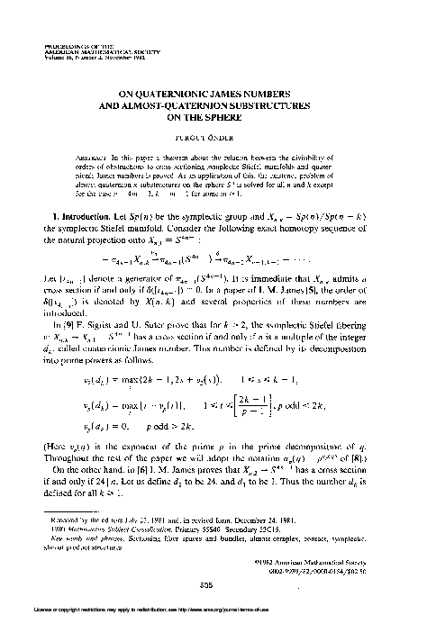 (PDF) On quaternionic James numbers and almost-quaternion substructures on the sphere