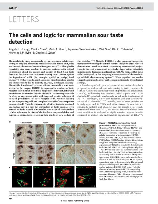 (PDF) The cells and logic for mammalian sour taste detection