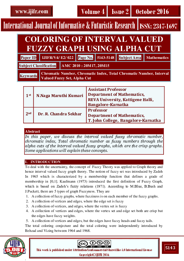 (PDF) COLORING OF INTERVAL VALUED FUZZY GRAPH USING ALPHA CUT(IJIFR-V4 ...