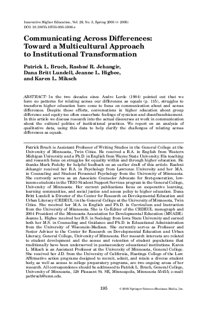 (PDF) Communicating Across Differences: Toward a Multicultural Approach ...