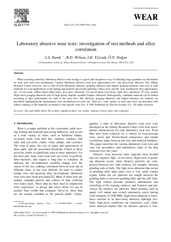 (PDF) Laboratory abrasive wear tests: investigation of test methods and ...