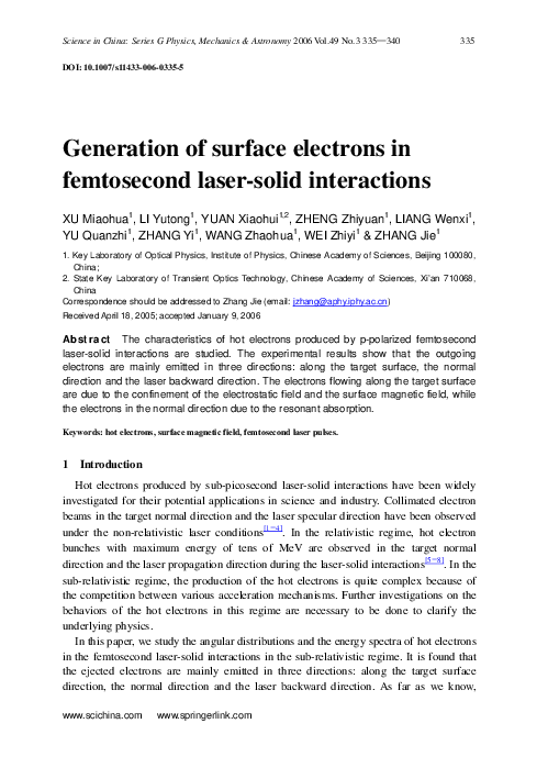 (PDF) Generation of surface electrons in femtosecond laser-solid ...