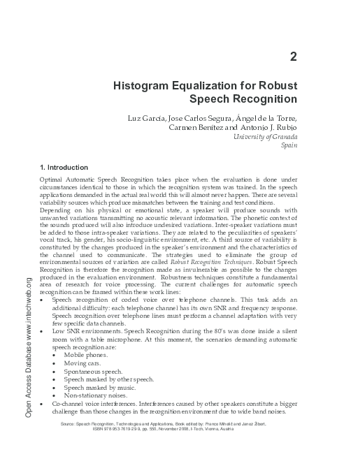 Pdf Histogram Equalization For Robust Speech Recognition José C Segura