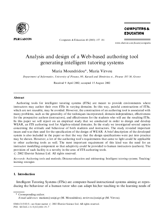 (PDF) Analysis and design of a Web-based authoring tool generating intelligent tutoring systems