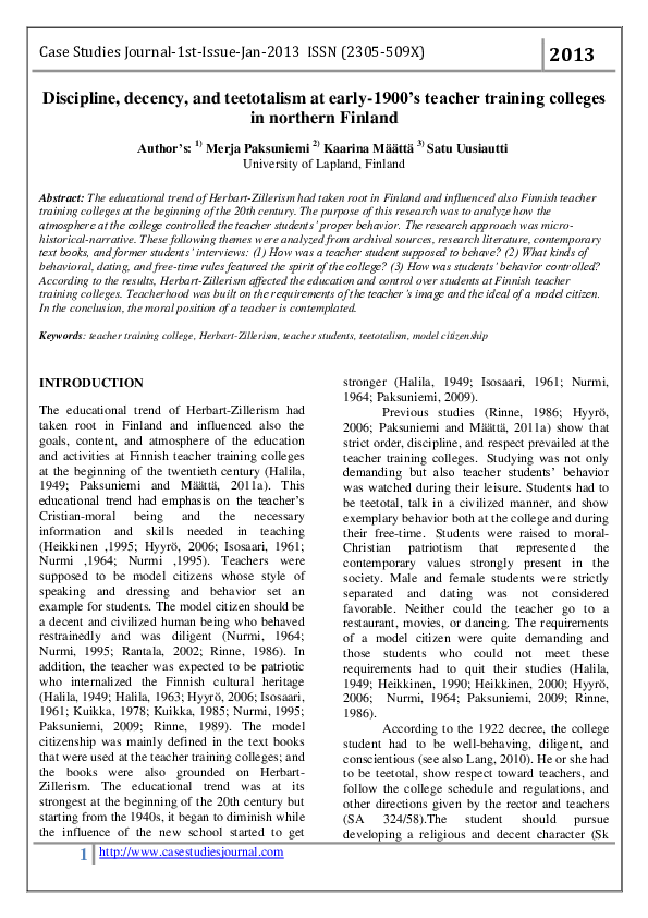 (PDF) Discipline, decency, and teetotalism at early-1900's teacher ...