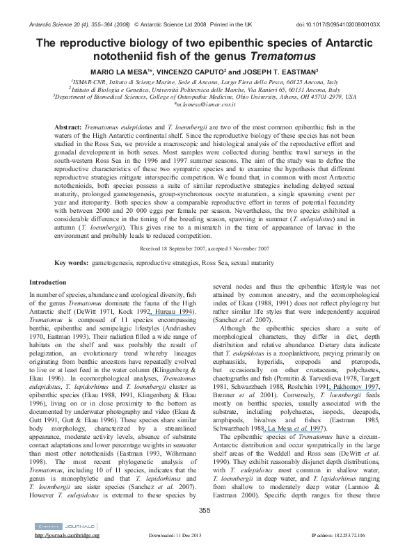 (PDF) The reproductive biology of two epibenthic species of Antarctic ...