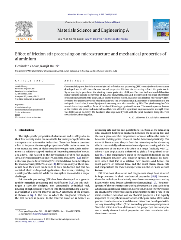 Pdf Effect Of Friction Stir Processing On The Microstructure Of Cast