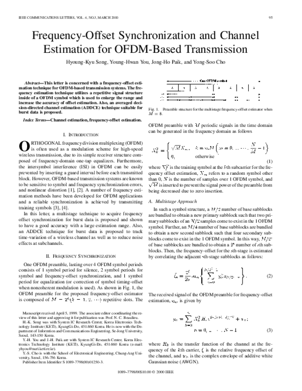 (PDF) Frequency Offset Synchronization and Channel Estimation for MIMO-OFDM Systems