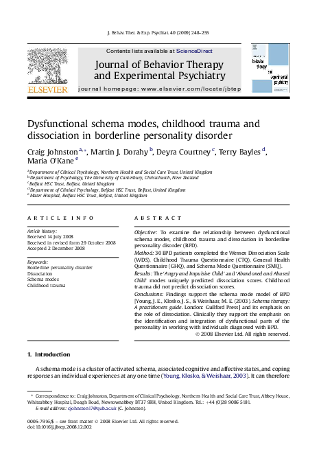 (PDF) Dysfunctional schema modes, childhood trauma and dissociation in ...
