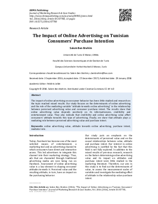 (PDF) The Impact of Online Advertising on Tunisian Consumers' Purchase Intention