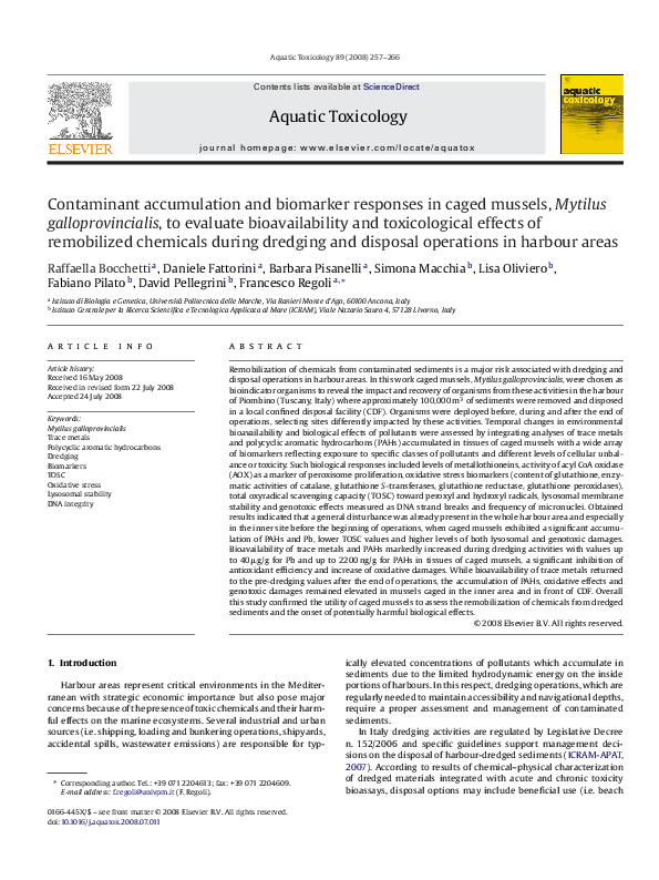 (PDF) Contaminant accumulation and biomarker responses in caged mussels ...