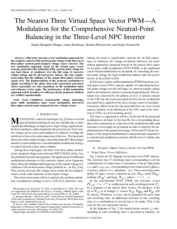 (PDF) The Nearest Three Virtual Space Vector PWM—A Modulation for the Comprehensive Neutral ...