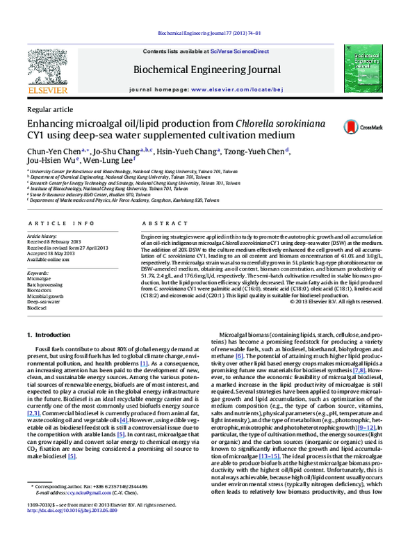(PDF) Enhancing microalgal oil/lipid production from Chlorella sorokiniana CY1 using deep-sea ...