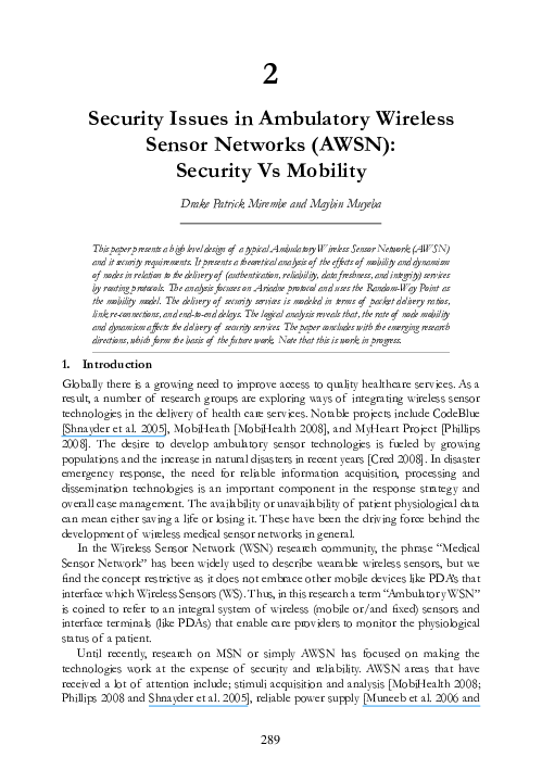 (PDF) Security Issues in Ambulatory Wireless Sensor Networks (AWSN): Security Vs Mobility