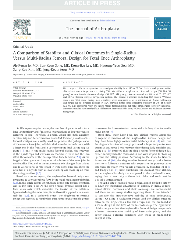 (PDF) A Comparison of Stability and Clinical Outcomes in Single-Radius ...