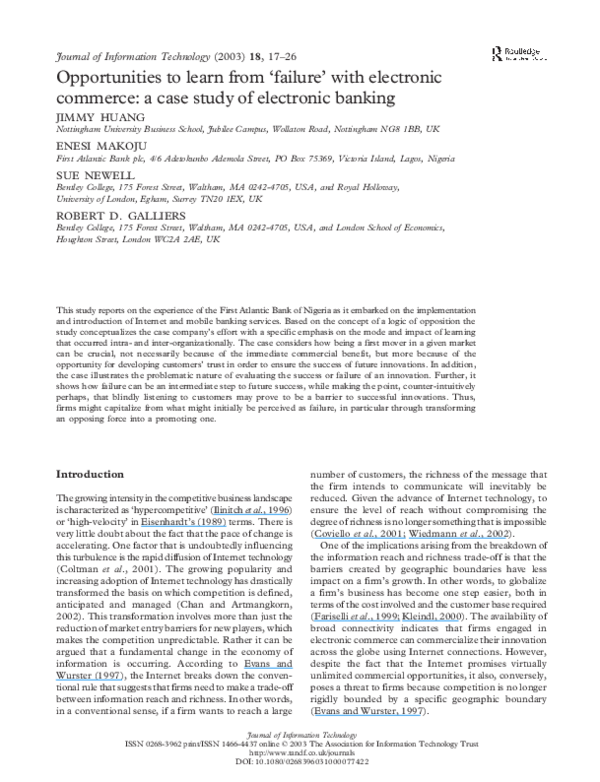 (PDF) Opportunities to learn from ‘failure’ with electronic commerce: a ...