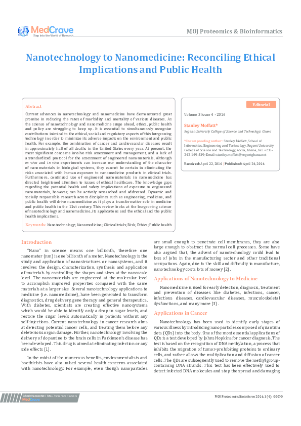 (PDF) Nanotechnology to Nanomedicine: Reconciling Ethical Implications ...