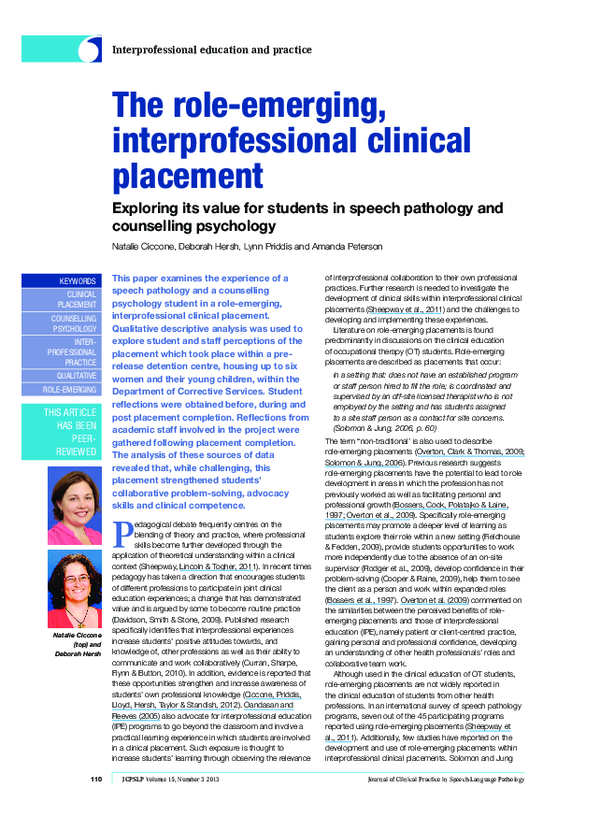 (PDF) The role-emerging, inter-professional clinical placement ...