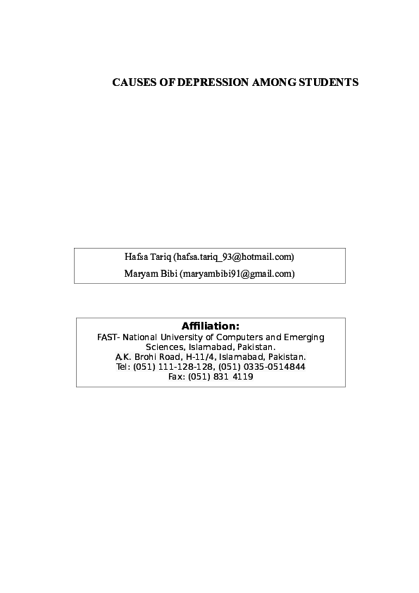 (DOC) Causes of Depression Among students