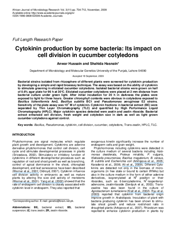 (PDF) Cytokinin production by some bacteria: Its impact on cell ...