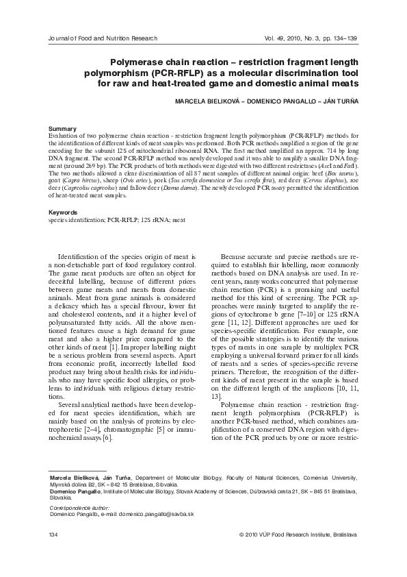(PDF) Polymerase chain reaction-restriction fragment length polymorphism analysis for species ...