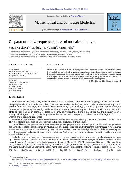(PDF) On paranormed λ -sequence spaces of non-absolute type