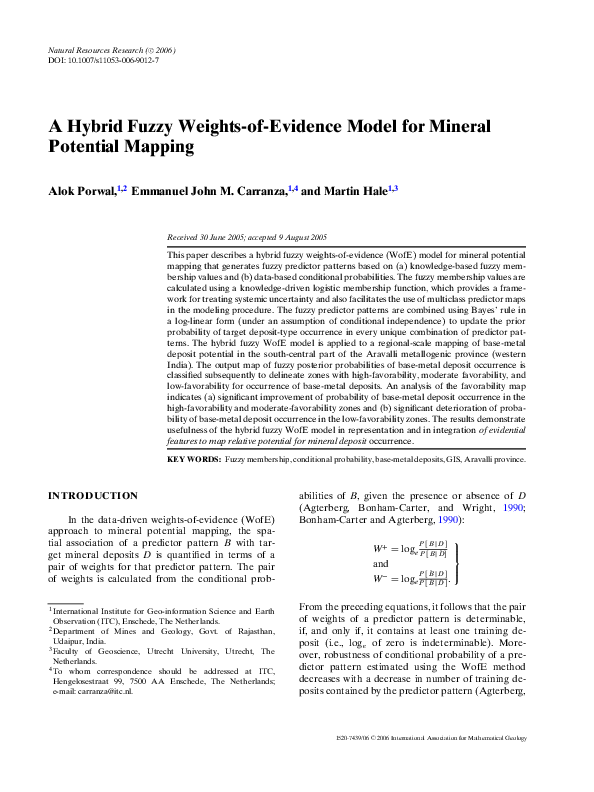 (PDF) A Hybrid Fuzzy Weights-of-Evidence Model for Mineral Potential ...