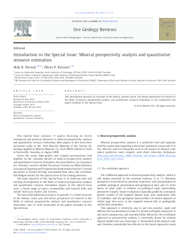 (PDF) Introduction to the Special Issue: Mineral prospectivity analysis ...