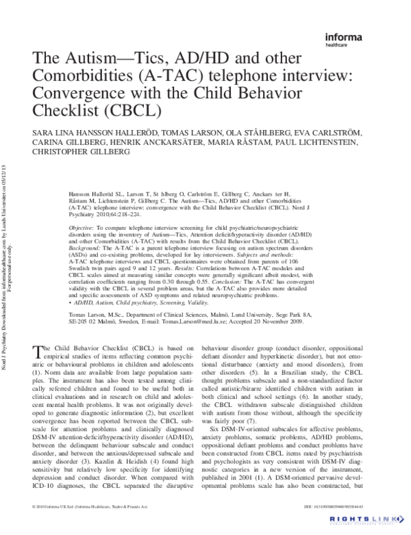 (PDF) The Autism—Tics, AD/HD and other Comorbidities (A-TAC) telephone ...