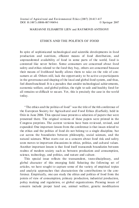 (PDF) Ethics of Food Production and Consumption | michiel korthals ...