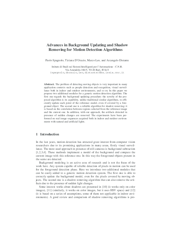 Pdf Advances In Background Updating And Shadow Removing For Motion Detection Algorithms