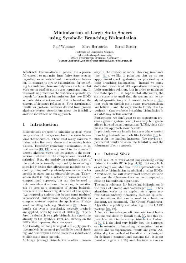 Pdf Minimization Of Large State Spaces Using Symbolic Branching Bisimulation