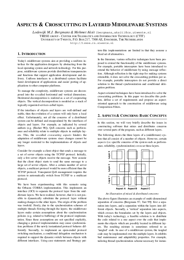 (PDF) Aspects and Crosscutting in Layered Middleware Systems